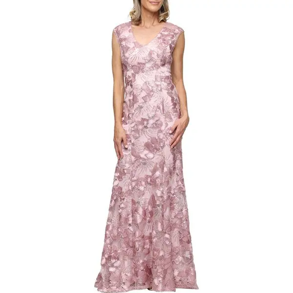 Alex Evenings Sleeveless Sequin Soutache Gown - Rose