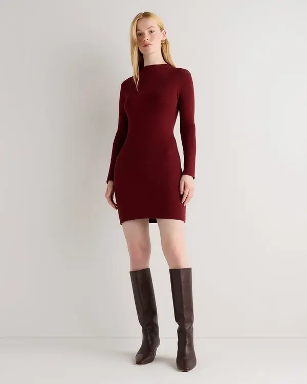 Quince Cotton Cashmere Mock Neck Mini Sweater Dress