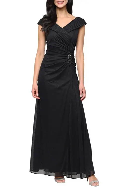 Alex Evenings Glitter Mesh Gown - Black