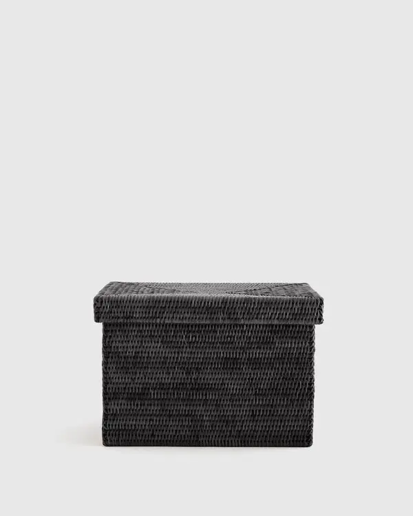Quince Handwoven Rattan Storage Box With Lid - Black