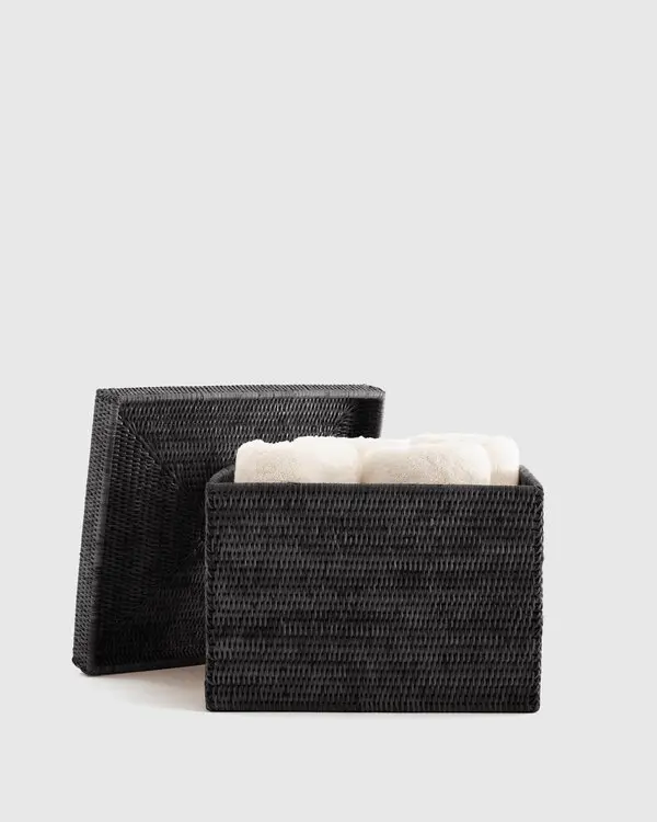Quince Handwoven Rattan Storage Box With Lid - Black