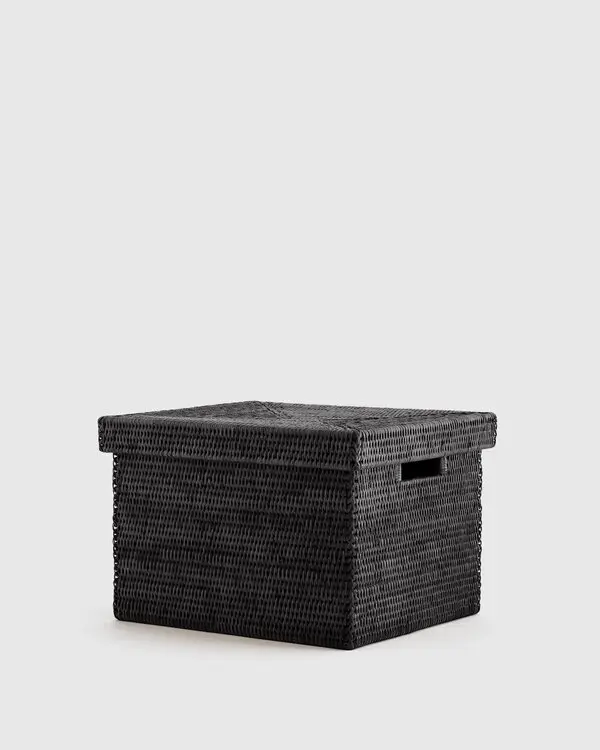 Quince Handwoven Rattan Storage Box With Lid - Black