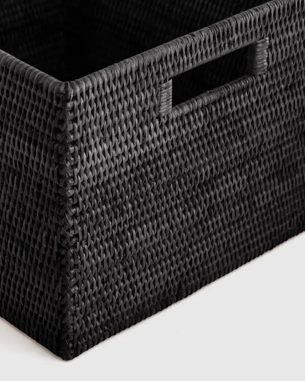Quince Handwoven Rattan Storage Box With Lid - Black