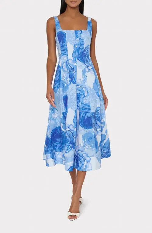 MILLY Nia Print Sleeveless Midi Dress