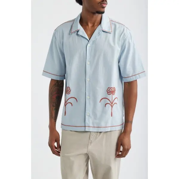 WAX LONDON Keats Embroidered Short Sleeve Button-up Shirt