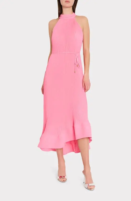 MILLY Nalani Pleated High-low Midi Dress - Pink