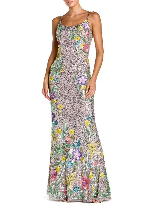 Mac Duggal Embellished Sleeveless Gown - Silver Multi