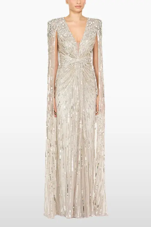 Jenny Packham Sequin-embellished Cape Gown