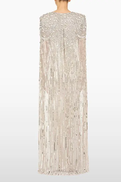 Jenny Packham Sequin-embellished Cape Gown
