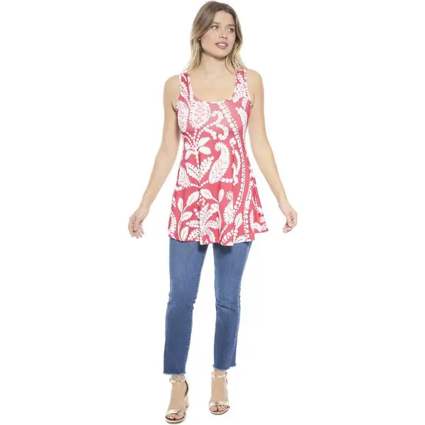 24SEVEN COMFORT APPAREL Paisley Scoop Neck Tunic Tank Top - Red Multi