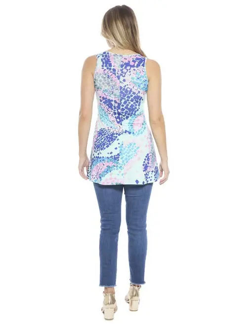 24SEVEN COMFORT APPAREL Abstract Printed Scoop Neck Tank Top