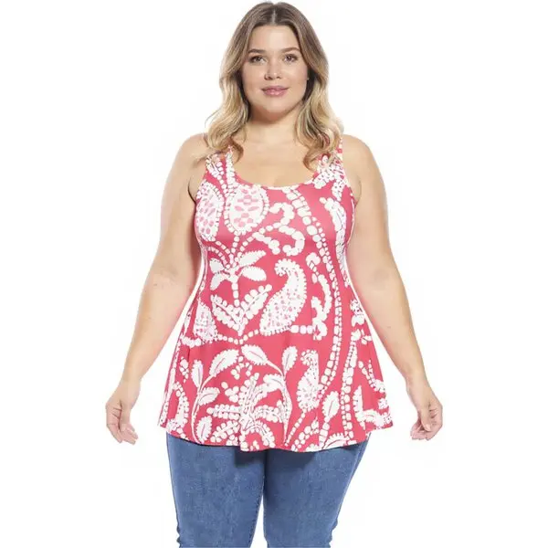 24SEVEN COMFORT APPAREL Paisley Scoop Neck Tunic Tank Top - Red Multi