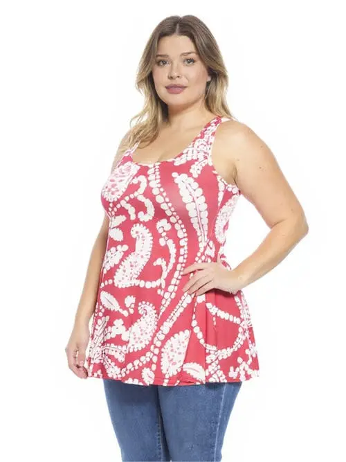 24SEVEN COMFORT APPAREL Paisley Scoop Neck Tunic Tank Top - Red Multi