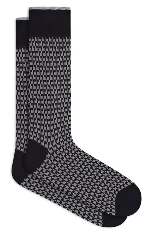 Bugatchi Check Mercerized Cotton Blend Dress Socks - Black