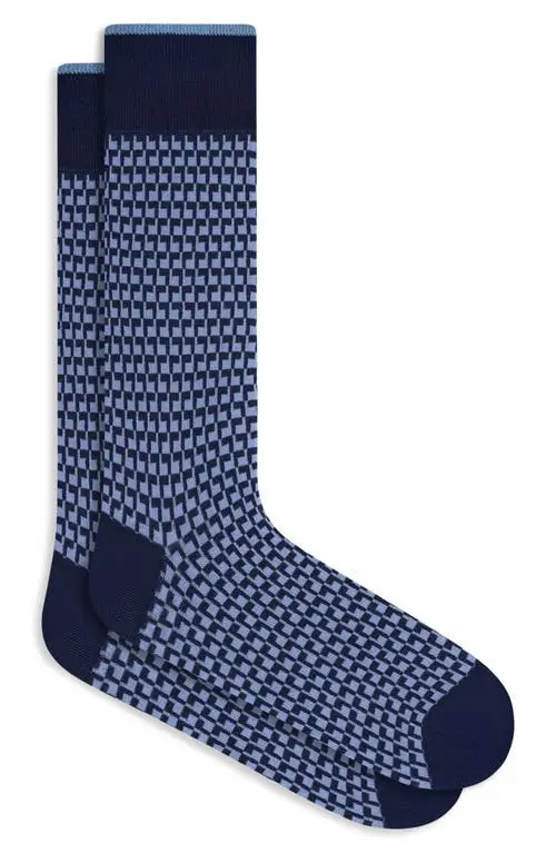 Bugatchi Check Mercerized Cotton Blend Dress Socks - Navy