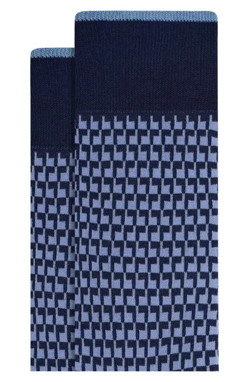 Bugatchi Check Mercerized Cotton Blend Dress Socks - Navy