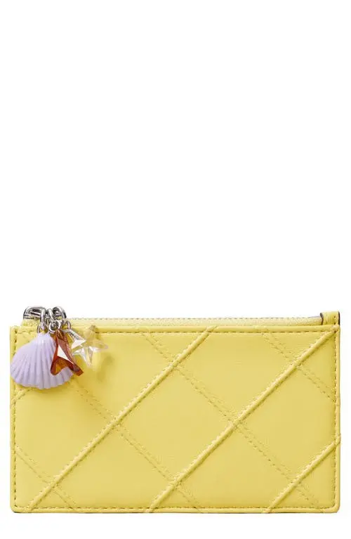 Tory Burch Fleming Charm Leather Zip Card Case - Yellow