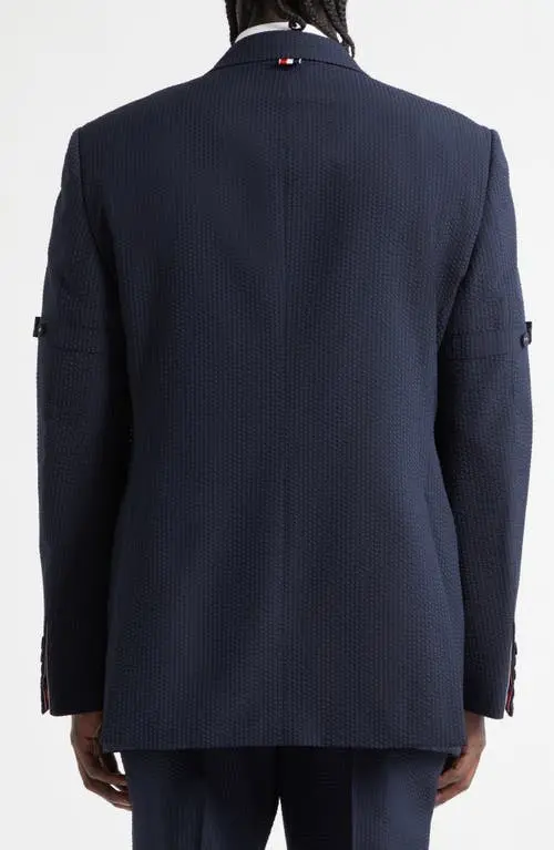 Thom Browne Armband Wool Seersucker Sport Coat - Navy