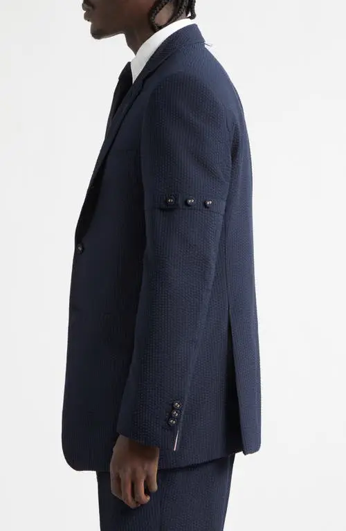 Thom Browne Armband Wool Seersucker Sport Coat - Navy