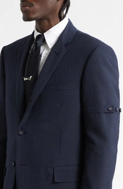 Thom Browne Armband Wool Seersucker Sport Coat - Navy