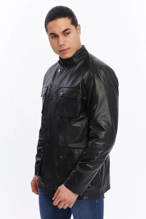 FURNIQ UK Premium Sheepskin Leather Utility Jacket