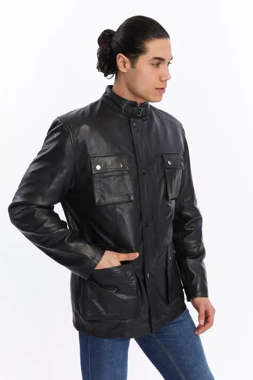FURNIQ UK Premium Sheepskin Leather Utility Jacket