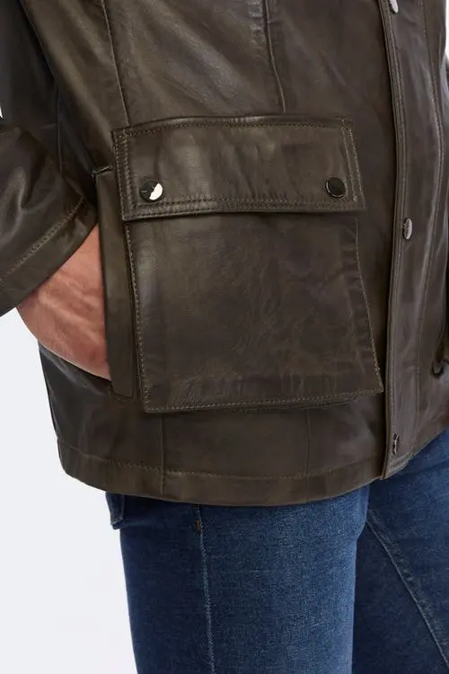 FURNIQ UK Premium Sheepskin Leather Utility Jacket