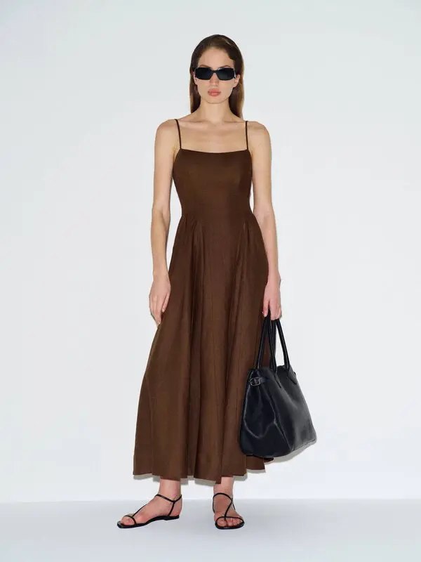 REFORMATION Neri Linen Dress - Brown