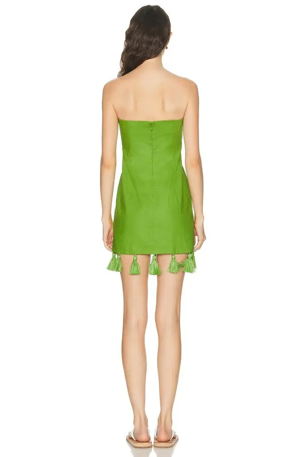 SIMONMILLER Freya Linen Tassel Mini Dress - Matcha