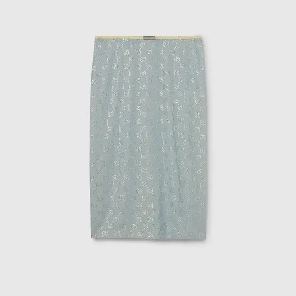Gucci Silk Stretch Chiffon Skirt With Crystals - Blue