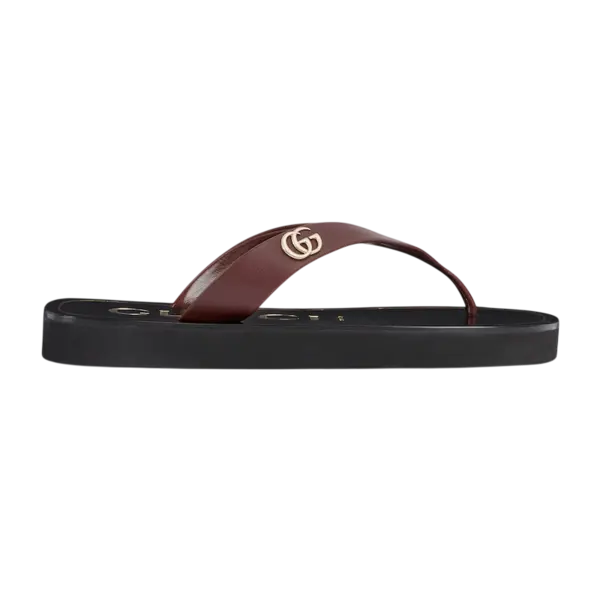 Gucci Leather Thong Sandal With Double G - Brown
