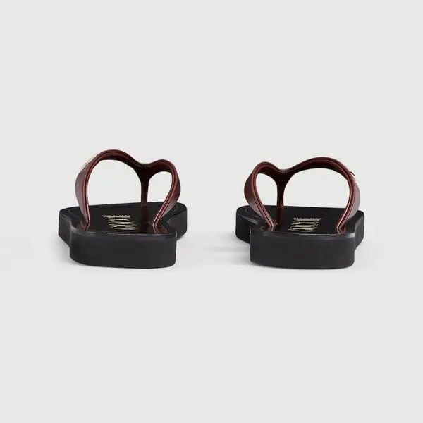 Gucci Leather Thong Sandal With Double G - Brown