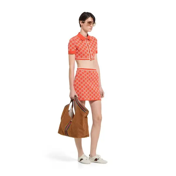 Gucci Gg Cotton Jacquard Cropped Cardigan