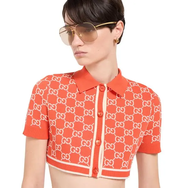Gucci Gg Cotton Jacquard Cropped Cardigan