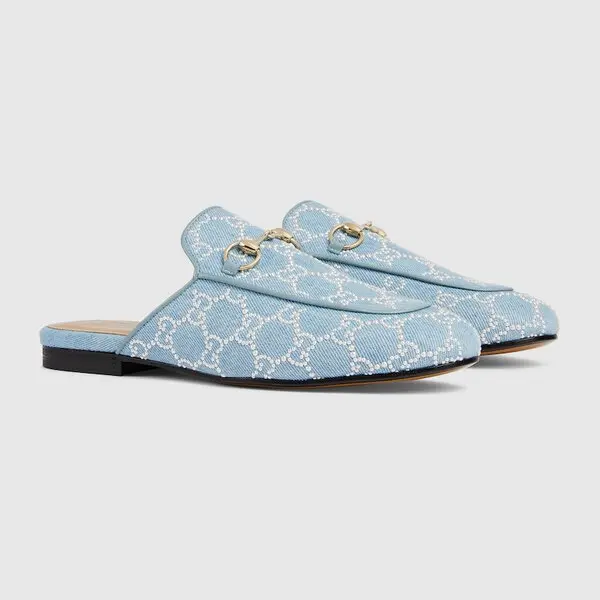 Gucci Princetown Slipper With Pearls - Blue