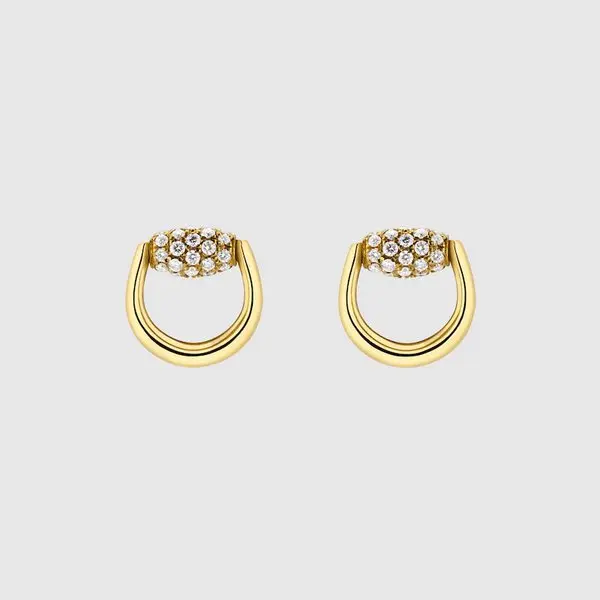 Gucci Horsebit Diamond 18k Stud Earrings - Yellow Gold