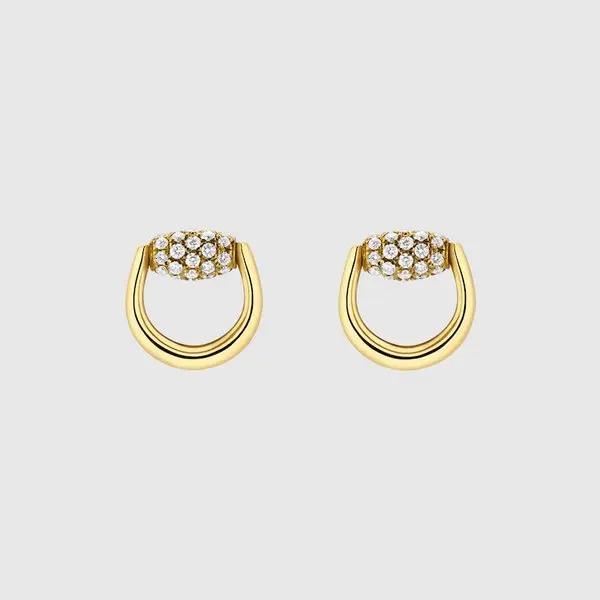 Gucci Horsebit Diamond 18k Stud Earrings - Yellow Gold