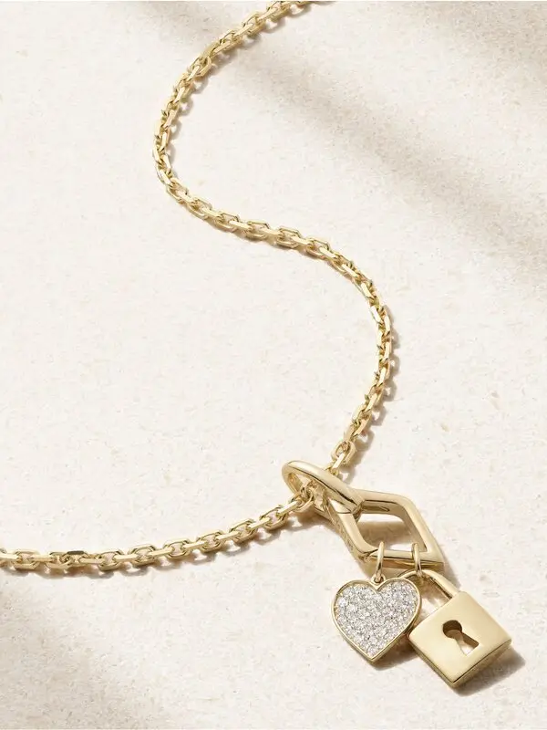 SYDNEY EVAN Lock And Heart 14-karat Diamond Necklace - Gold