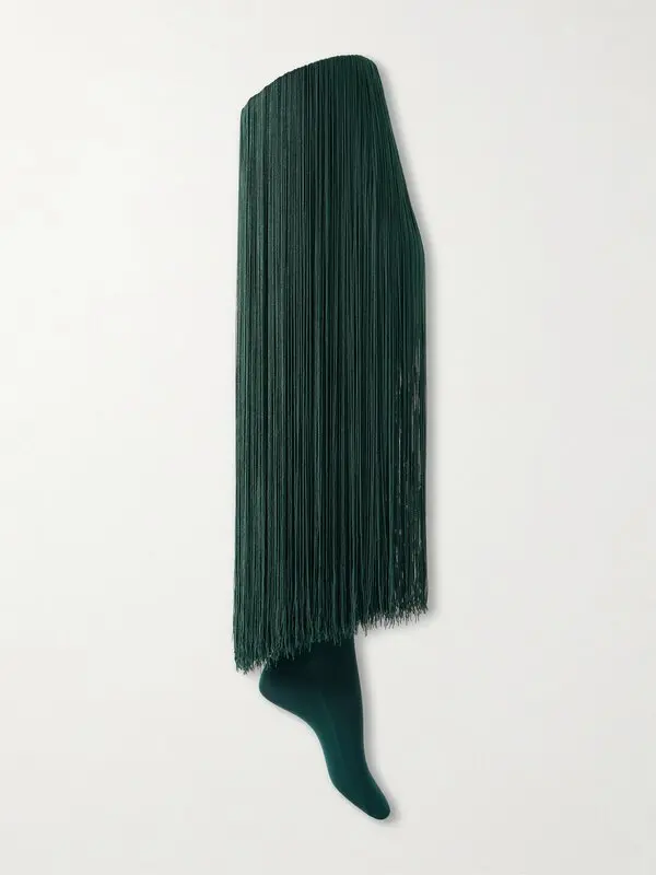 Alaïa Fringed Knit High Socks - Green