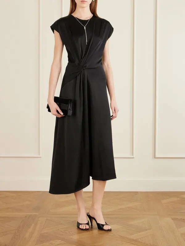 Victoria Beckham Twisted-front Satin Midi Dress - Black