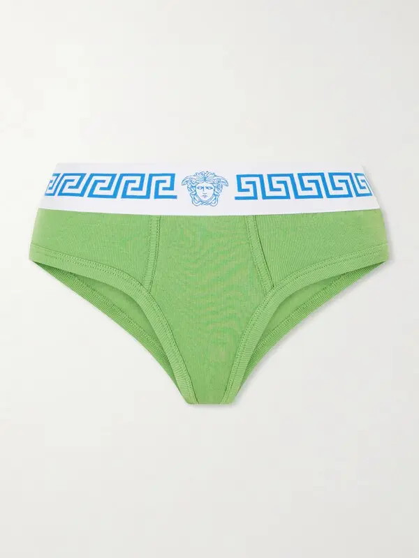 Versace Ribbed Cotton-blend Jersey Briefs - Green