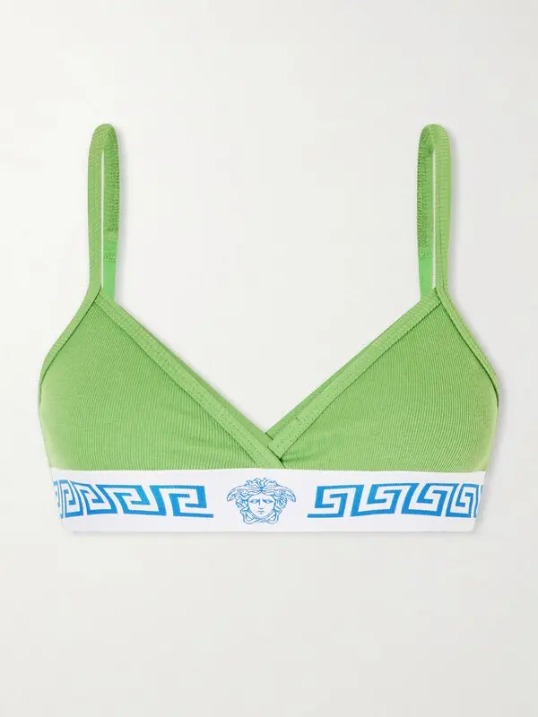 Versace Ribbed Cotton-blend Jersey Bralette - Green
