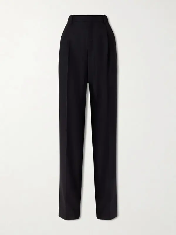Saint Laurent Pleated Straight-leg Wool Trousers - Black
