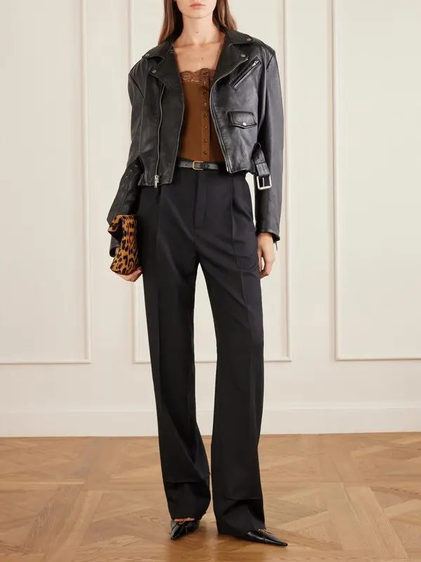 Saint Laurent Pleated Straight-leg Wool Trousers - Black