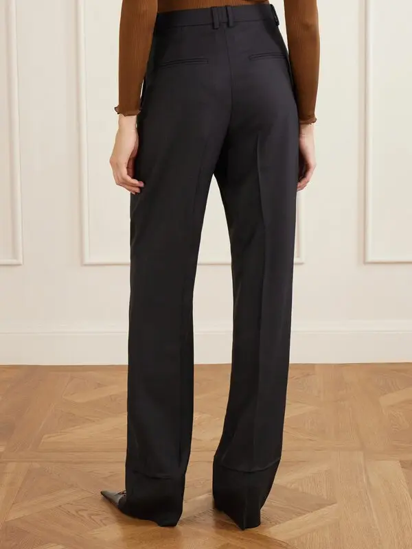 Saint Laurent Pleated Straight-leg Wool Trousers - Black
