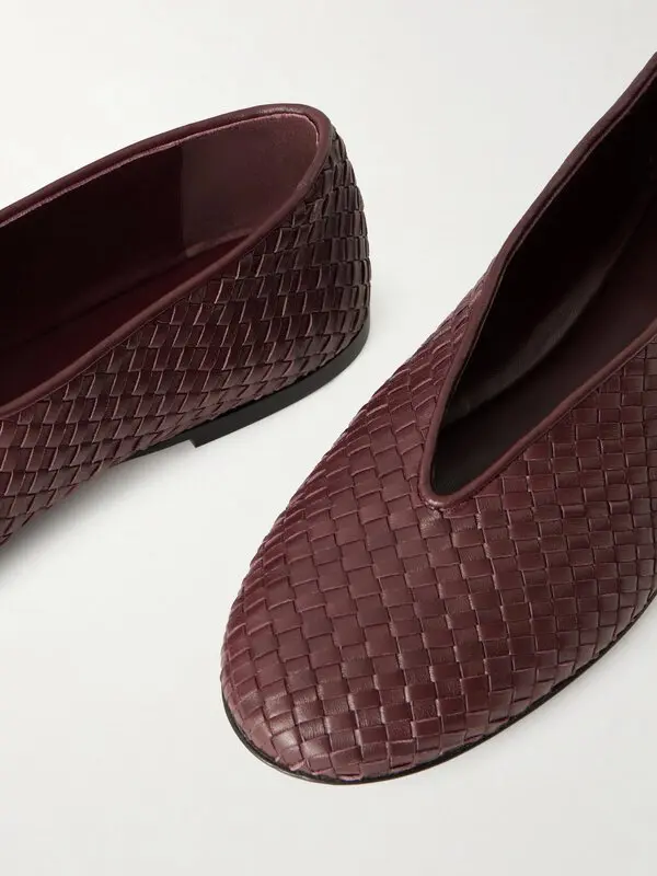 Bottega Veneta Intrecciato Leather Ballet Flats - Red