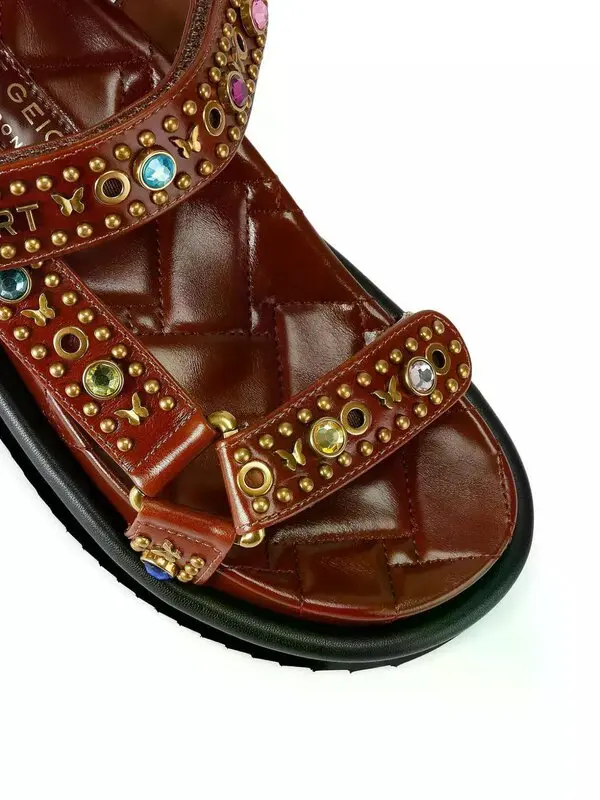 Kurt Geiger Orson Embellished Leather Sandals - Brown