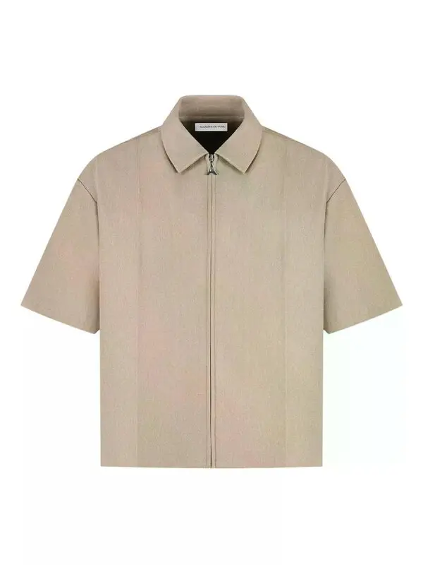 Manière De Voir Boxy-fit Pressed-crease Beige Shirt - Neutrals