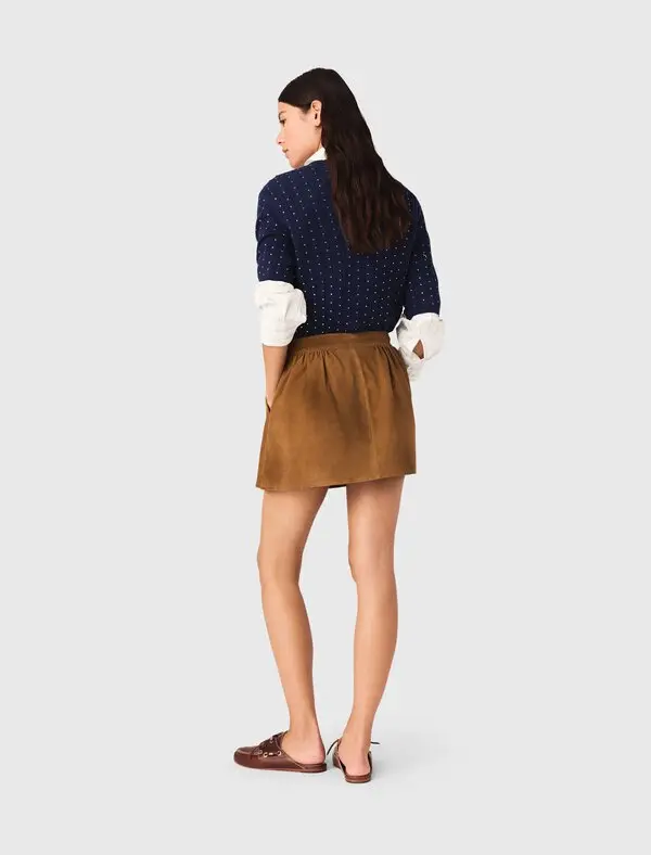 Maje Short Suede Skirt With Button Detail - Camel