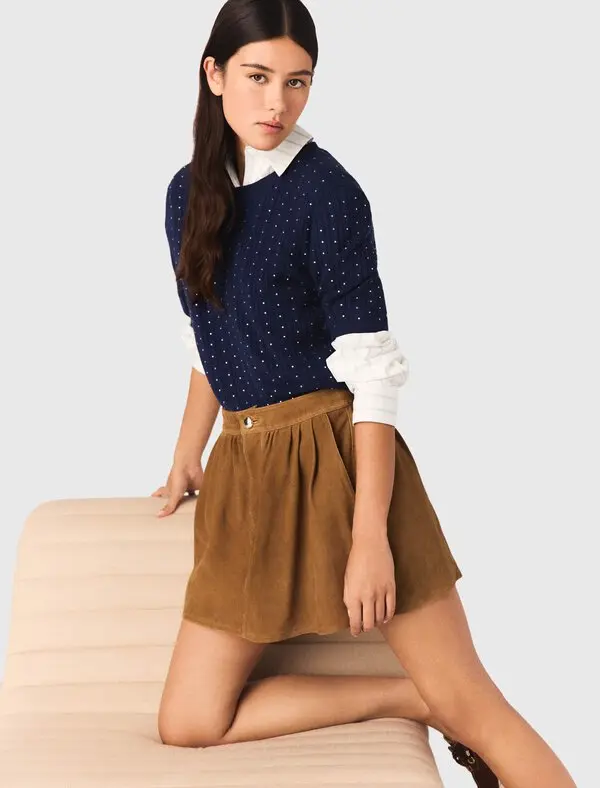 Maje Short Suede Skirt With Button Detail - Camel